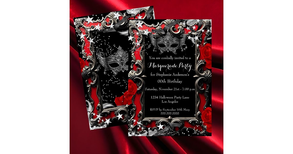 Red Stars Magical Night Masquerade Party Halloween Invitation | Zazzle