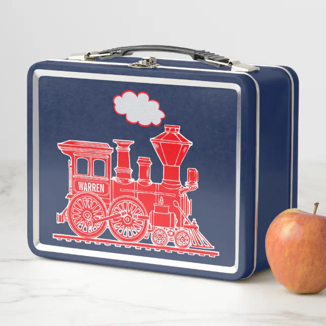 Red steam loco train kids name lunch box | Zazzle