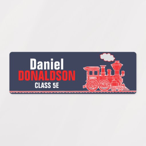 Red steam train kids named school class kids' labels | Zazzle