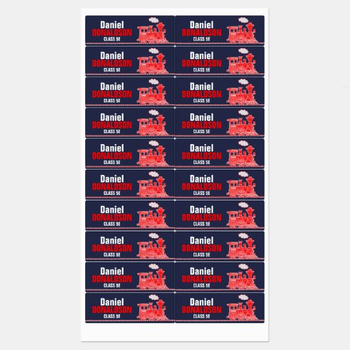 Red steam train kids named school class kids' labels | Zazzle