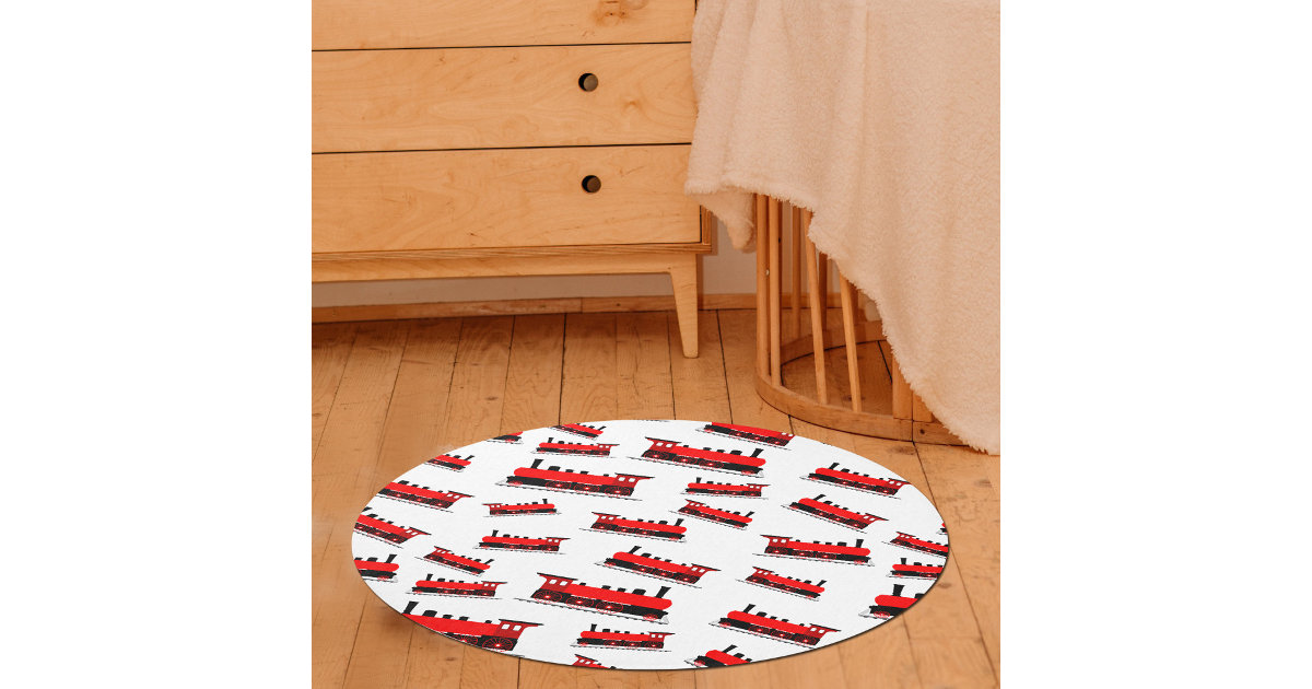 Red Steam Train Pattern Nursery Kids Bedroom Rug | Zazzle