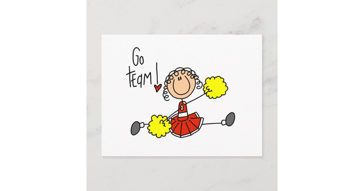 Red Stick Figure Cheerleader t-shirts and Gifts Postcard | Zazzle