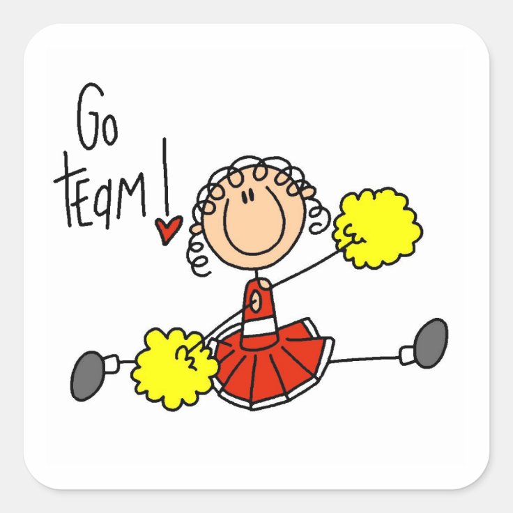 Red Stick Figure Cheerleader t-shirts and Gifts Square Sticker | Zazzle