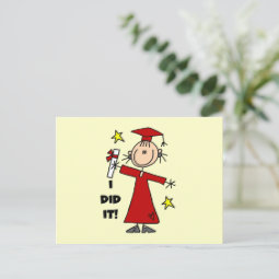 Red Stick Figure Girl Graduate Announcement Postcard | Zazzle