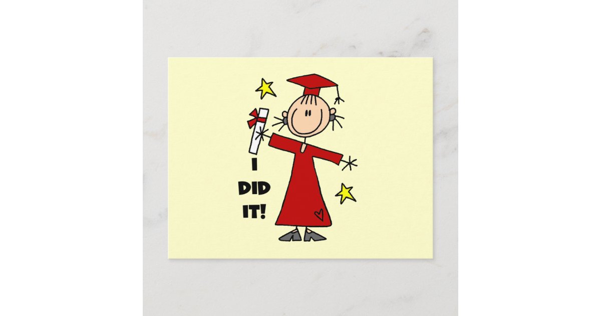 Red Stick Figure Girl Graduate Announcement Postcard | Zazzle