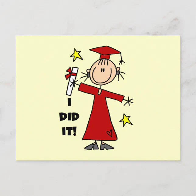 Red Stick Figure Girl Graduate Announcement Postcard | Zazzle