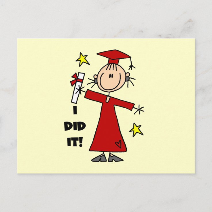 Red Stick Figure Girl Graduate Announcement Postcard | Zazzle