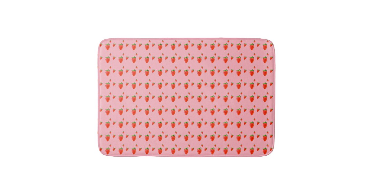 Red Strawberries on pink background Bath Mat | Zazzle