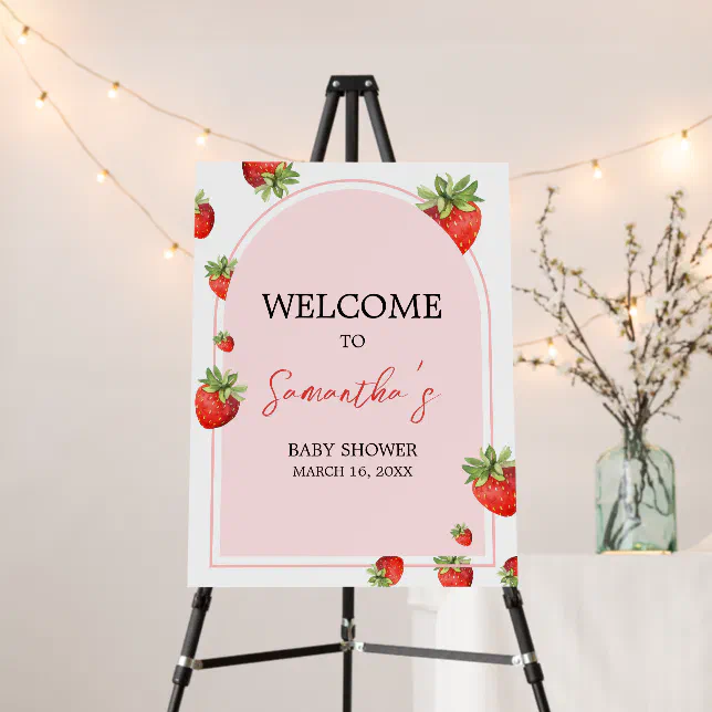 Red Strawberry Baby Shower Welcome Sign | Zazzle