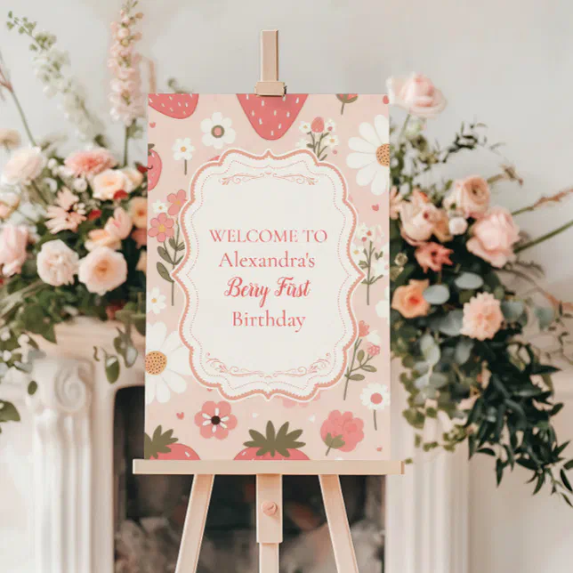 Red Strawberry Berry First 1st Birthday Party Foam Board | Zazzle
