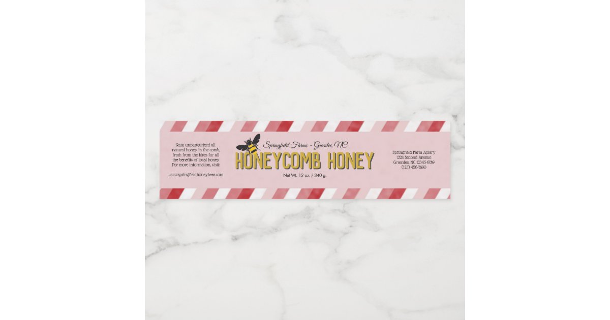 Red Stripe Honeycomb Wrap Around Honey Box Labels | Zazzle