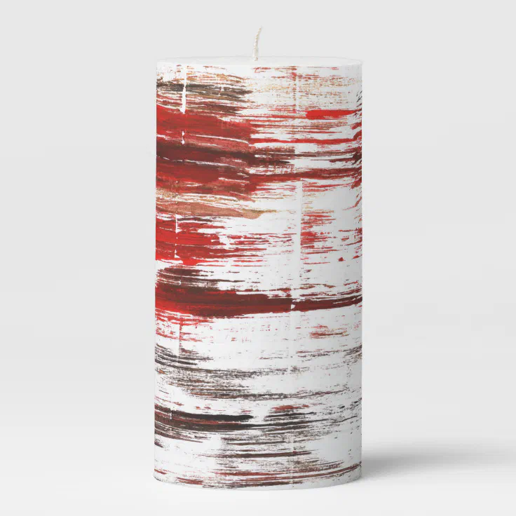 Red striped art pillar candle | Zazzle