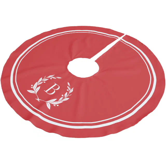 Red Stripes and Wreath Monogram Tree Skirt | Zazzle