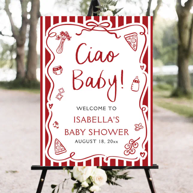 Red Stripes Italian Ciao Baby Baby Shower Welcome Foam Board | Zazzle