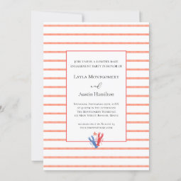 Red Stripes Minimalist Lobster Engagement Party Invitation | Zazzle
