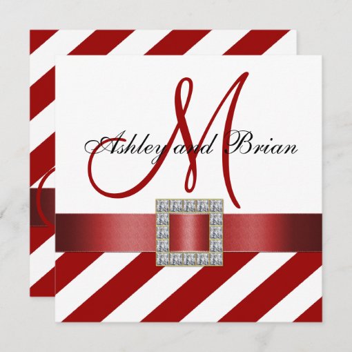 Red Stripes, Ribbon, Monogram Wedding Invitation | Zazzle