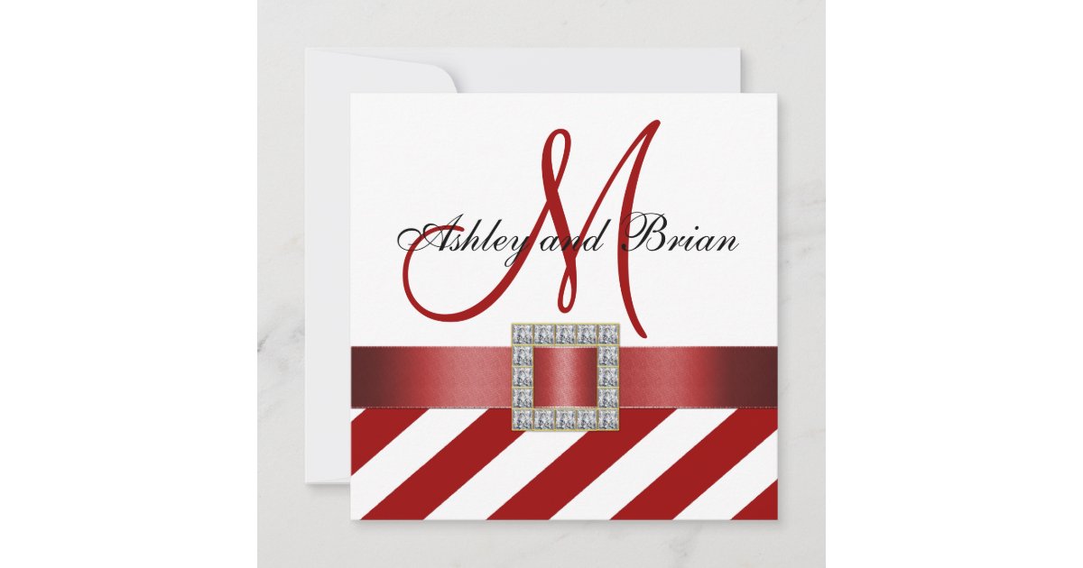 Red Stripes, Ribbon, Monogram Wedding Invitation | Zazzle