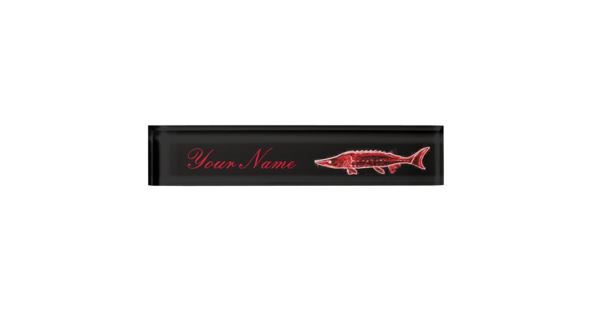 red sturgeon black nameplate | Zazzle
