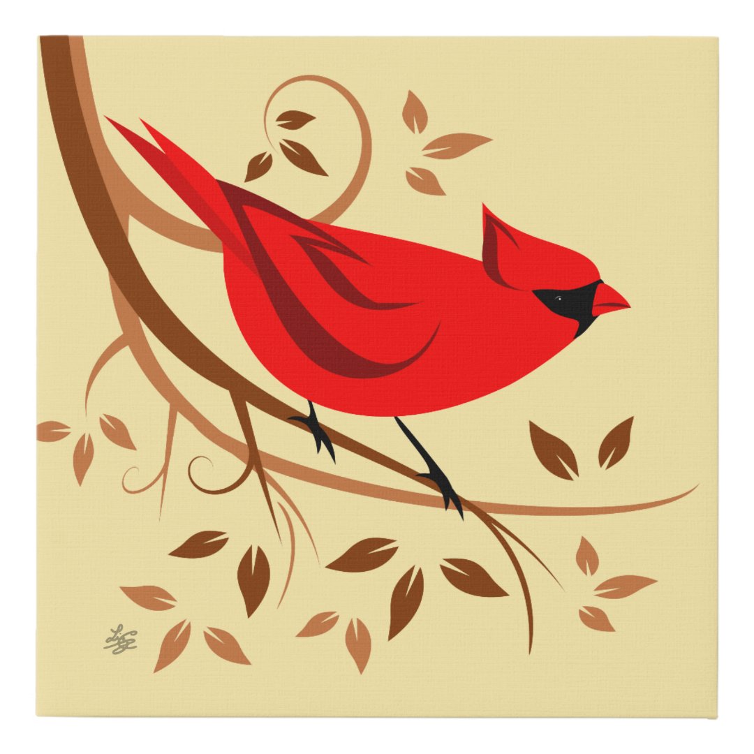 Red Stylized Cardinal Bird Faux Canvas Print | Zazzle