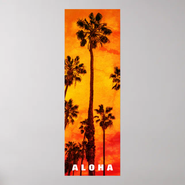 Red Sunset Aloha Hawaii Palm Trees Tropics Travel Poster | Zazzle