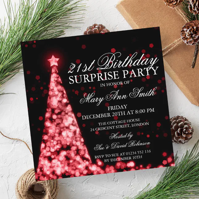 Red Surprise 21st Birthday Christmas Lights Invitation | Zazzle