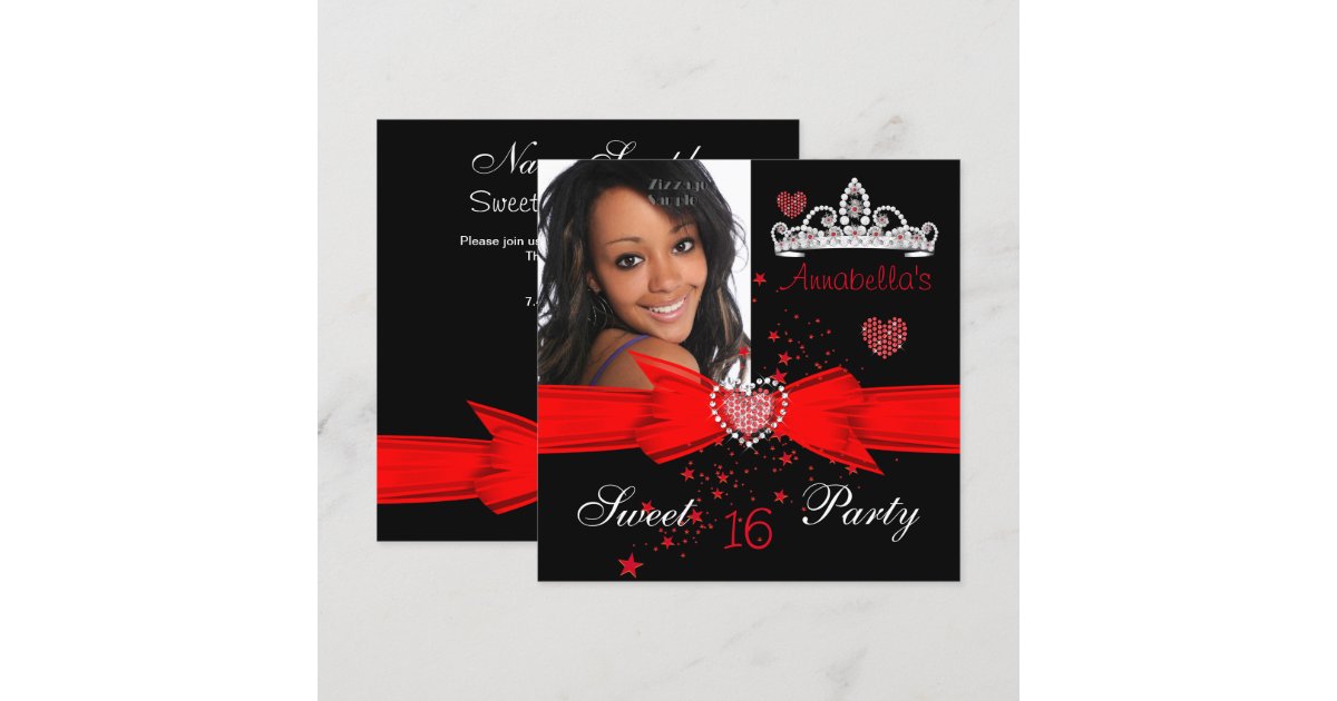 Red Sweet 16 Birthday Diamond Tiara Photo Invitation | Zazzle