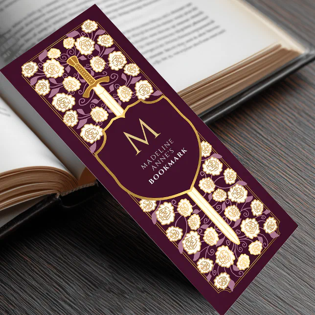 Red Sword Shield Medieval Fantasy Name Monogram Bookmarks | Zazzle