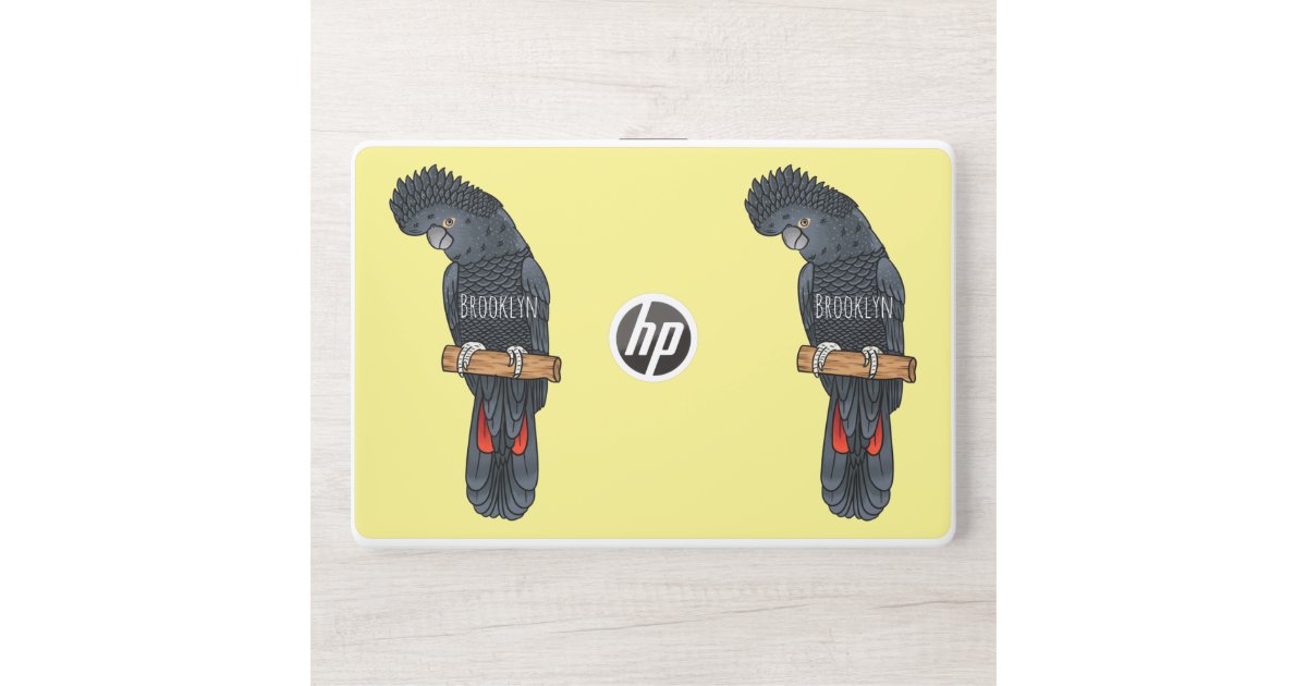 Red-tailed black cockatoo bird cartoon HP laptop skin | Zazzle