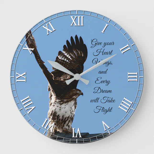Red-Tailed Hawk Raptor Inspirational Quote Large Clock | Zazzle