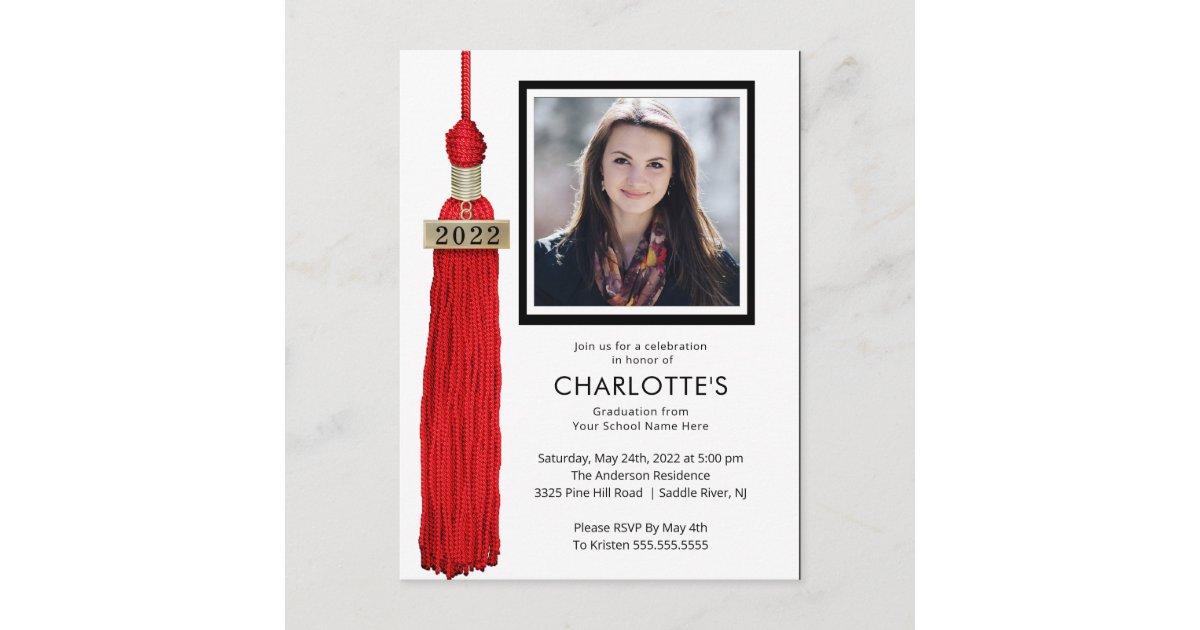 Red Tassel Photo Graduation Invitation Postcard | Zazzle