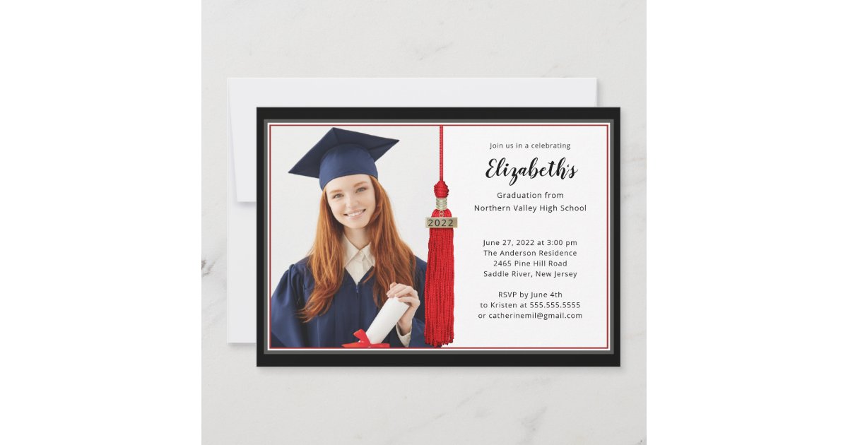 Red Tassel Photo Graduation Party Invitation | Zazzle