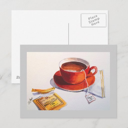 Red Teacup with Teabag Postcard | Zazzle