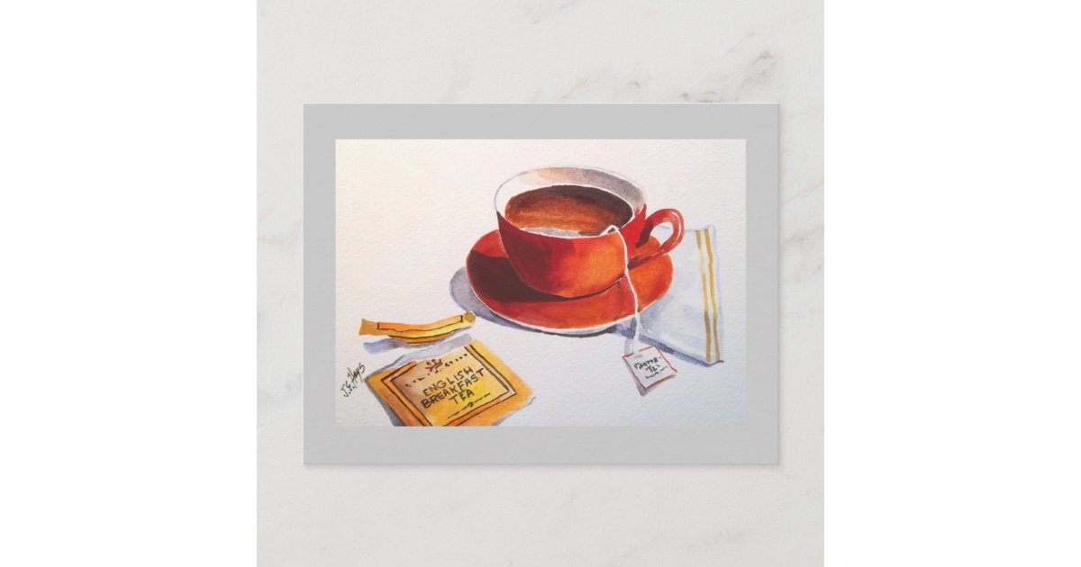 Red Teacup with Teabag Postcard | Zazzle