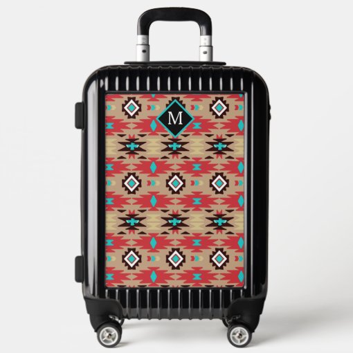 Red Teal Native American Vision Monogram Luggage | Zazzle