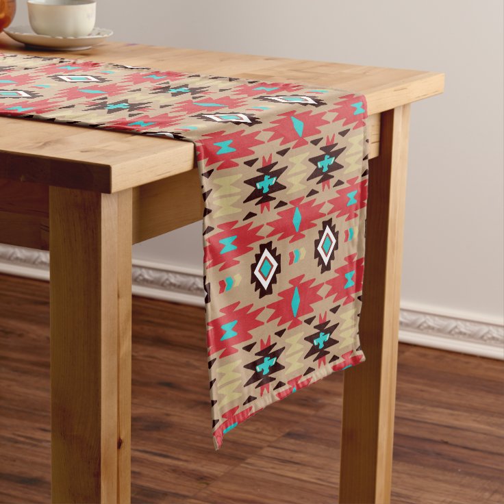 Red Teal Native American Vision Pattern Medium Table Runner | Zazzle