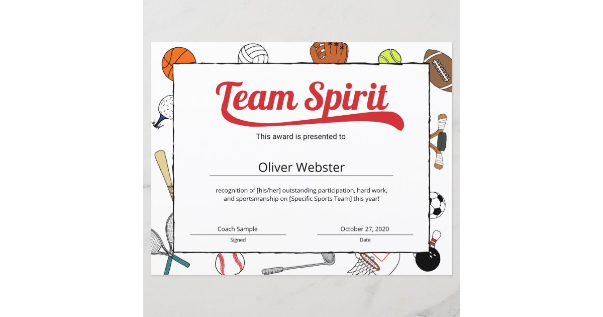 Red Team Spirit Sports Certificate | Zazzle