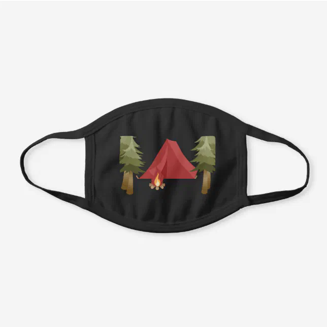 Red Tent and Campfire Woodland Camping Black Cotton Face Mask | Zazzle
