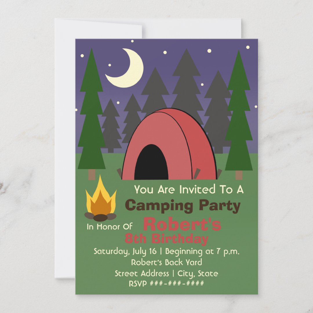 Red Tent Camping Birthday Party Invitation | Zazzle