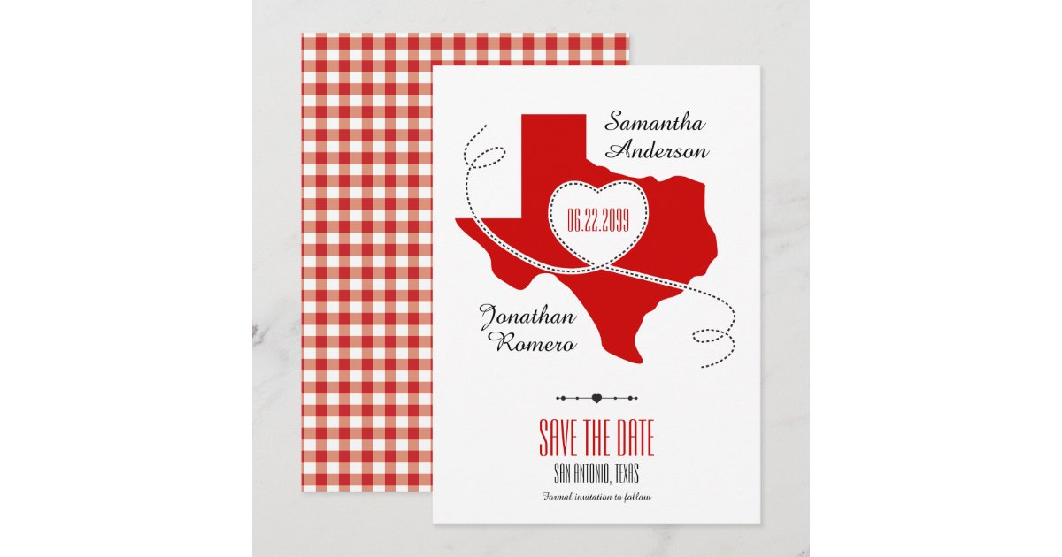 Red Texas Curling Ribbon Save the Date Invitation | Zazzle