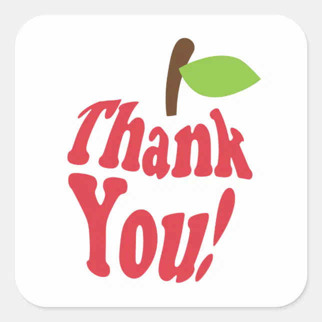 Red Thank You Apple Appreciation Square Sticker | Zazzle