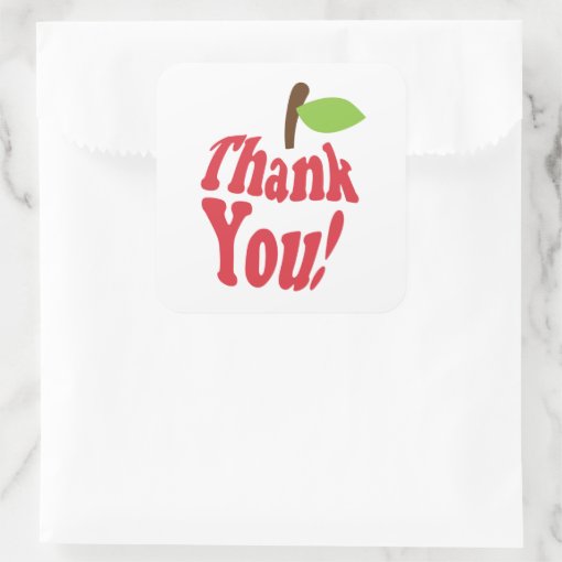 Red Thank You Apple Appreciation Square Sticker | Zazzle