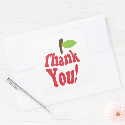 Red Thank You Apple Appreciation Square Sticker | Zazzle