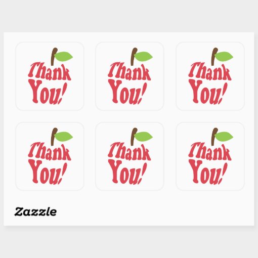 Red Thank You Apple Appreciation Square Sticker | Zazzle