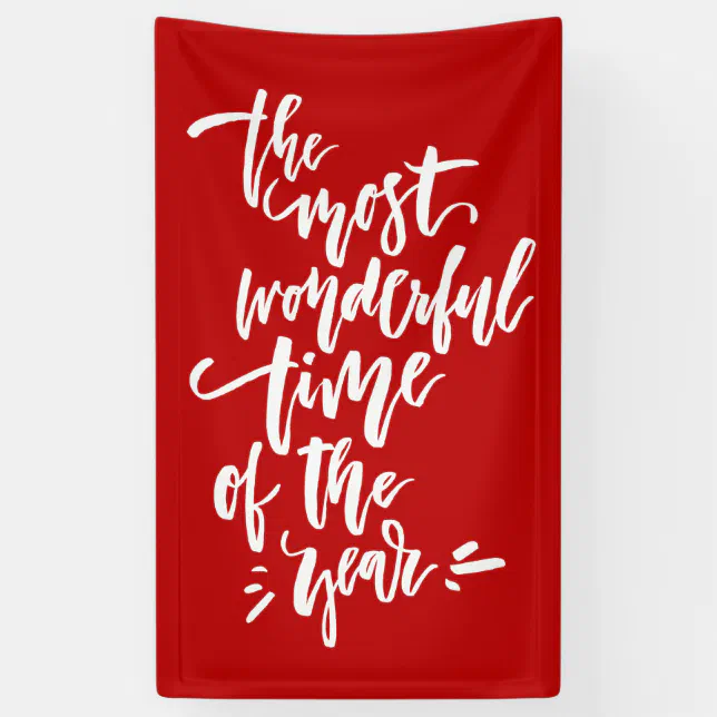 Red The Most Wonderful Time of the Year Lettering Banner | Zazzle