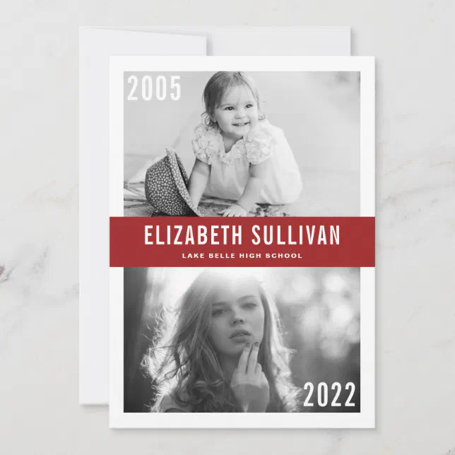 Red Then and Now Class of 2022 Graduation Announcement | Zazzle