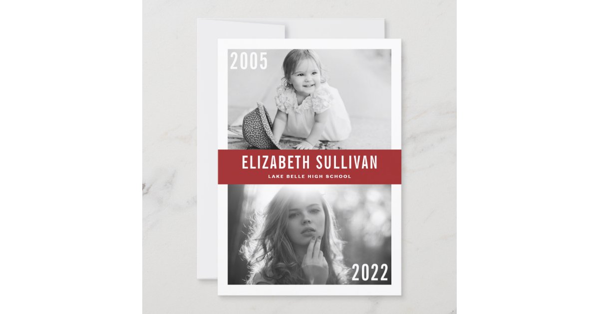 Red Then and Now Class of 2022 Graduation Announcement | Zazzle