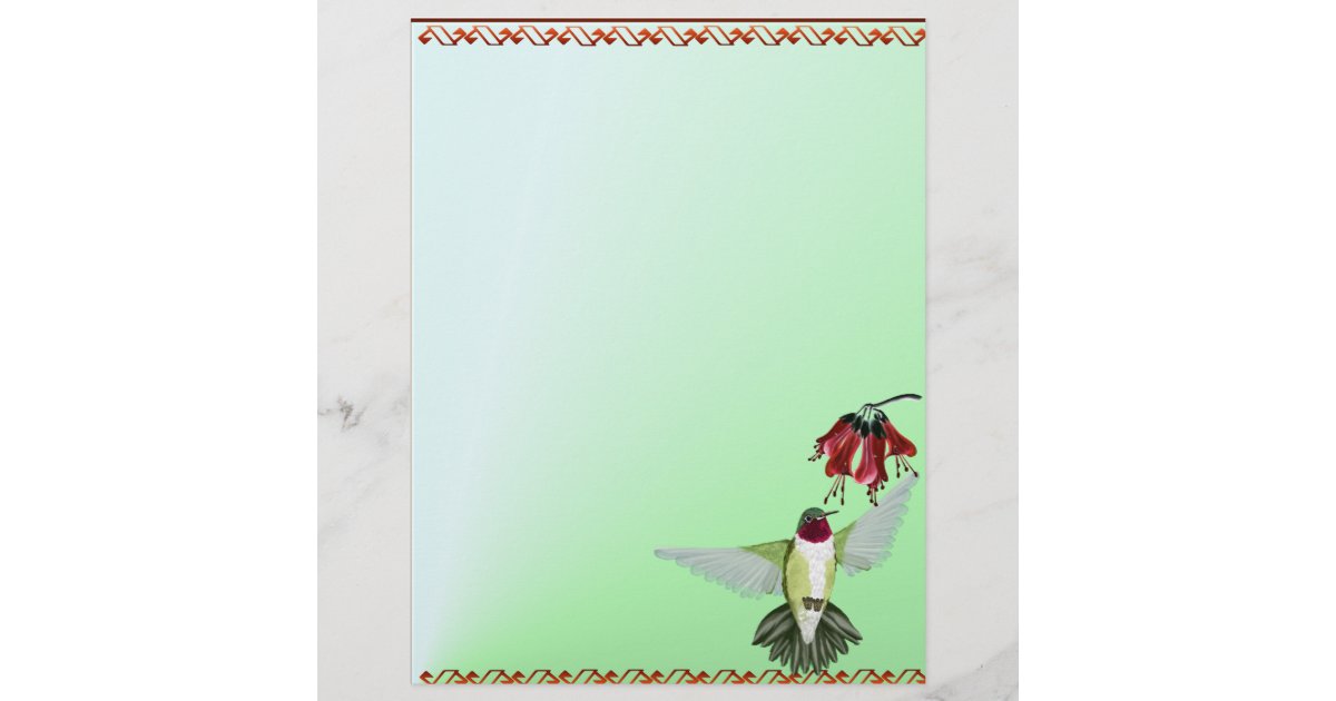 Red Throated Hummingbird letterhead_vertical | Zazzle