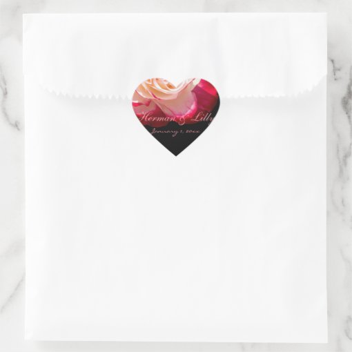 Red Tipped White Rose Personalized Wedding Heart Sticker | Zazzle