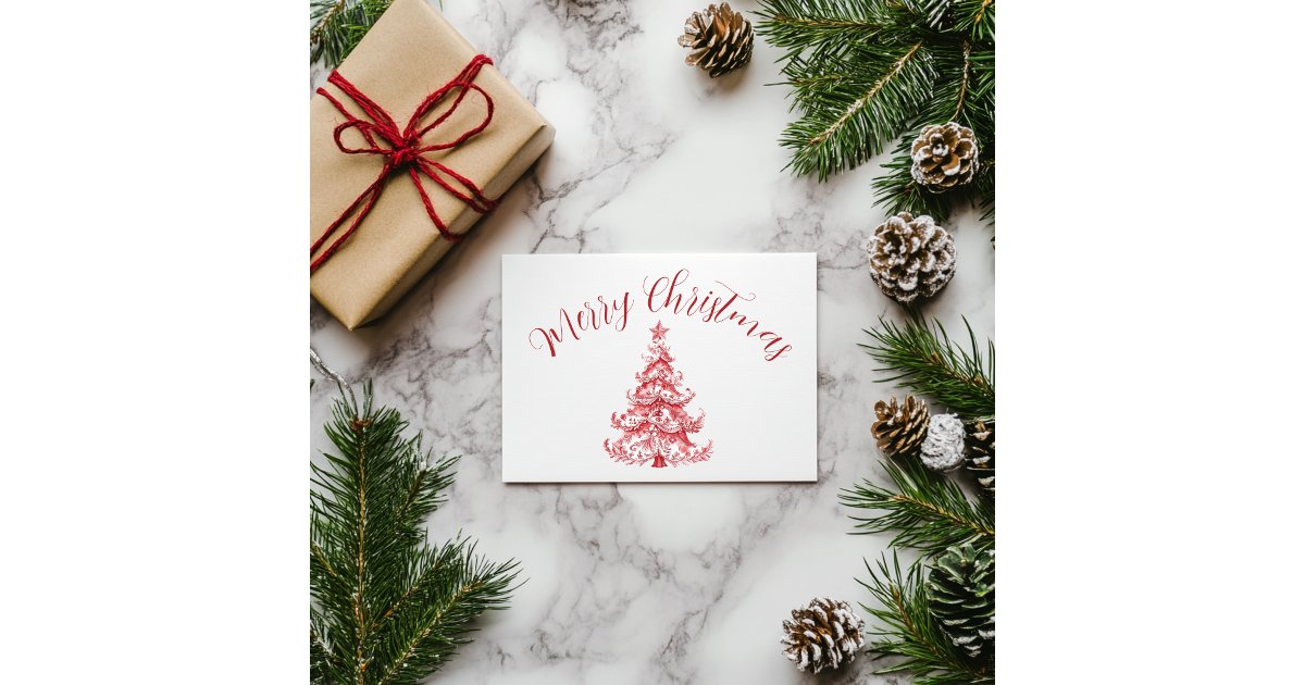 Red Toile Christmas Tree Postcard | Zazzle