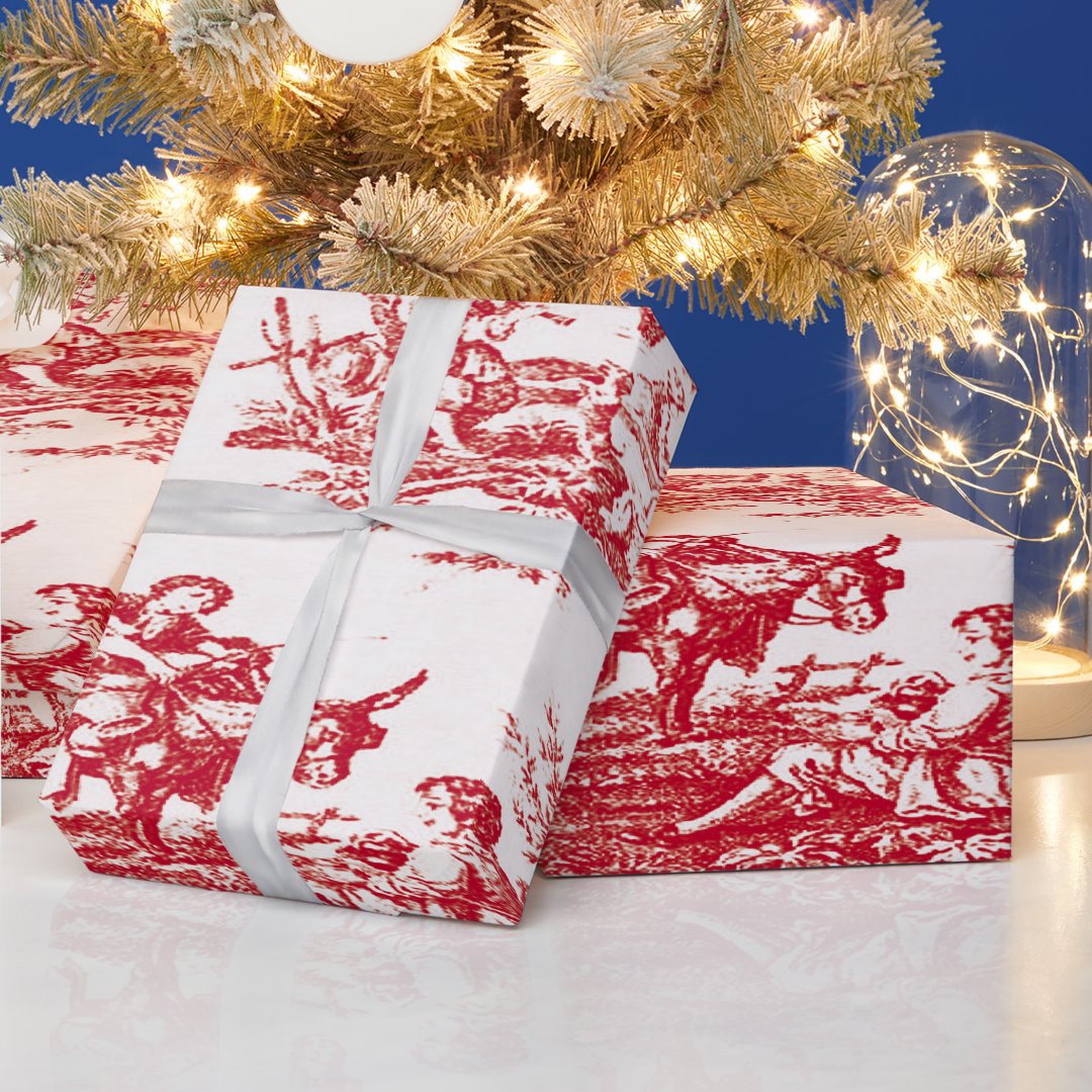 Red Toile Holiday Wrapping Paper | Zazzle